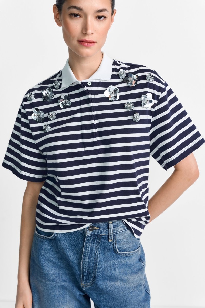 Striped polo shirt with flowers | Rich & Royal